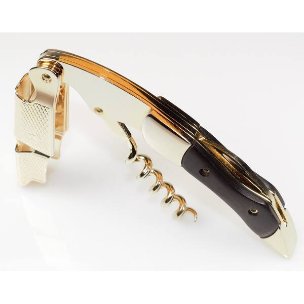 Double Hinge Waiter's Wine Key with Gold & Black Corkscrew - Bed Bath ...