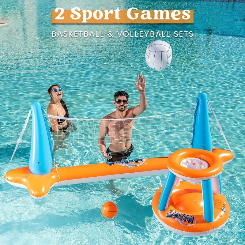 Syncfun 105" Inflatable Pool Float Volleyball Net & Basketball Hoops ...