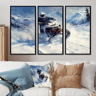 Blue Snowmobile Hillcross Accented With White III - Winter Sport Wall ...