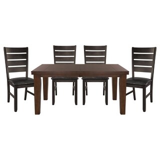Modern 5 Piece Table Set with Self Storage Leaf and 4 Faux Leather ...