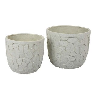 12 Inch Planter Set of 2, Stone Carved Design, Green Finished Resin ...