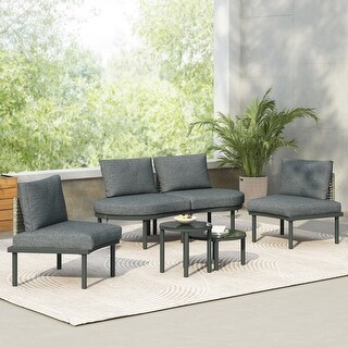 6-Piece Patio Half Moon Sofa Set with Coffee Tables, 4 Pillows ...