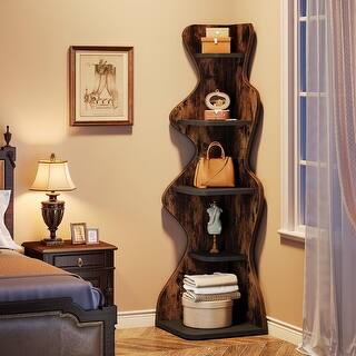 5 Tiers Corner Shelf, 69 Inches Tall Wood Corner Bookshelf, Display ...