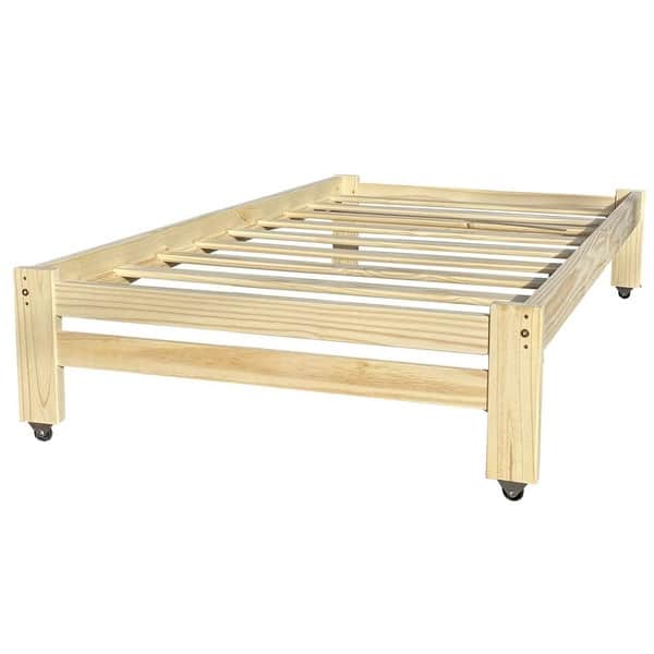 Twin Unfinished Solid Wood Platform Bed Frame with Casters Wheels - Bed ...