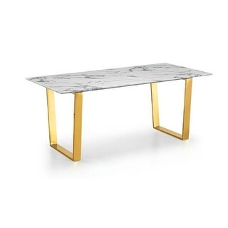 Rectangle Faux Marble Gold Dining Table - Bed Bath & Beyond - 35261346