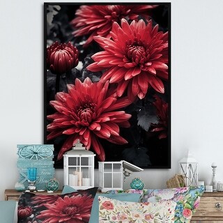 Designart "Red Grey Mums Spendor" Mums Framed Canvas Art Print - Bed ...