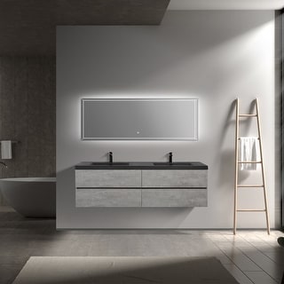42/48/60/72 inch Plywood Floating Bathroom Vanity in Cement Grey with ...