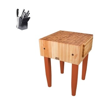 John Boos PCA3 24x24 Butcher Block & 13-Piece Knife Set, Spicy Latte ...