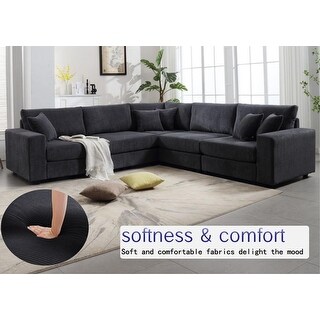 Dark Gray Corduroy Oversized Modular Sectional Sofa Set, Deep Seat ...