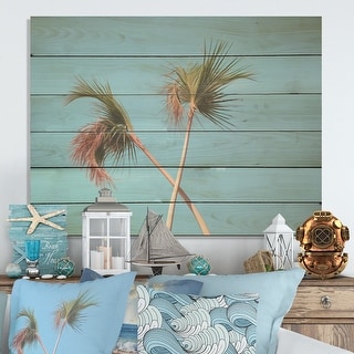 DESIGN ART "Sea Breeze Blue Plam Tree" Coastal Wood Wall Decor Nautical ...
