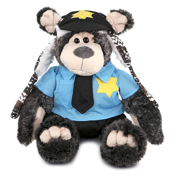DolliBu Black Bear Police Officer Plush Toy with Cop Uniform and Cap ...