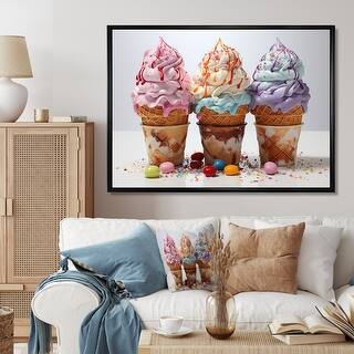 Designart "Food Ice Cream Pointillism III" Food & Beverage Framed ...