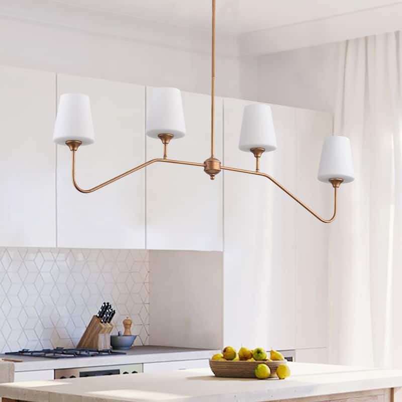 Modern 4-Light Kitchen Island Chandelier with Milky White Glass Shades ...