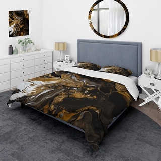Designart "Gold Black Marbled Dreamscape III" Gold Modern - Bed Cover ...