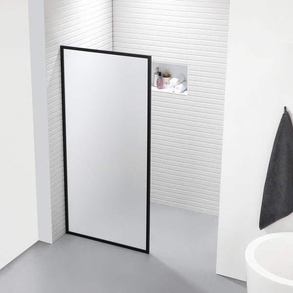 FELYL 34" W x 72" H Framed Fixed Frosted Glass Panel with Heat Soaking ...