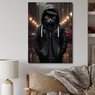 Designart "Cool Cat In Black Hoody Street Cred" Animals Cat Wall Art ...