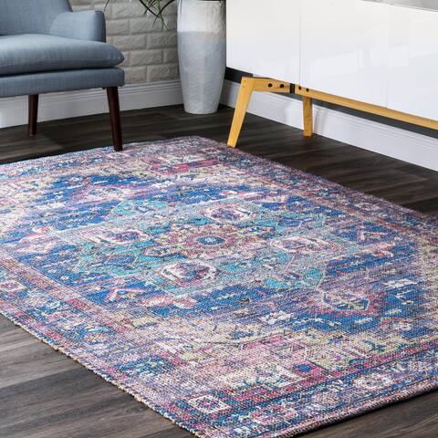 Nuloom Blue Flatweave Handmade Traditional Botanis Chenille Border Area ...
