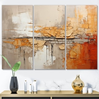 Designart "Orange Impressions I" Abstract Collages Canvas Prints Set ...