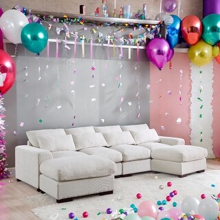 Linen Blend Sectional Sofa with 2 Ottomans - Bed Bath & Beyond - 41186448