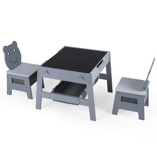 Costway 5-in-1 Kids' Table & Chair Set with Chalkboard, Whiteboard, 3 ...