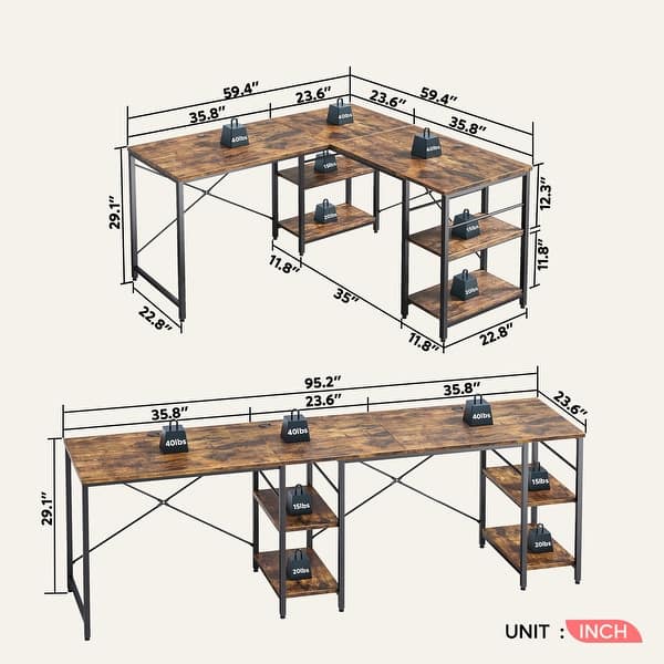 95.2 Inch L Shaped Desk with Shelves Home Office Computer Desk - Bed ...