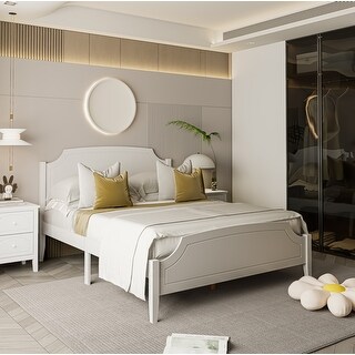 Queen Size White Contemporary Roman Style Wooden Bed - Bed Bath ...