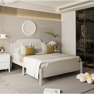 White Contemporary Roman Style, Solid Wood Bed, Queen Size Bed Frame ...