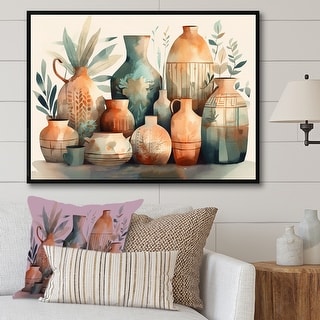 Designart "Minimalism Yellow Poteries " Boho Pottery Framed Canvas Wall ...