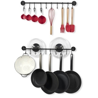 Set of 2 Black Metal Wall Mounted Pot Racks with 20 Hooks - Bed Bath ...