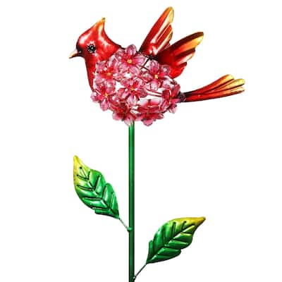Exhart Solar Bird with Flower Body Garden Stake - Overstock - 31429652
