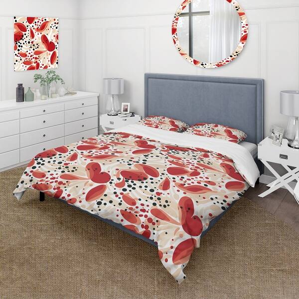 Designart "Red And White Polka Dots Pattern II" White modern bedding ...
