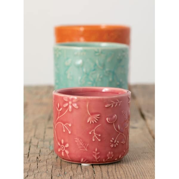 Sullivans Set of 3 Floral Relief Flower Planter 4.5"H, 4"H & 2.75"H Red ...