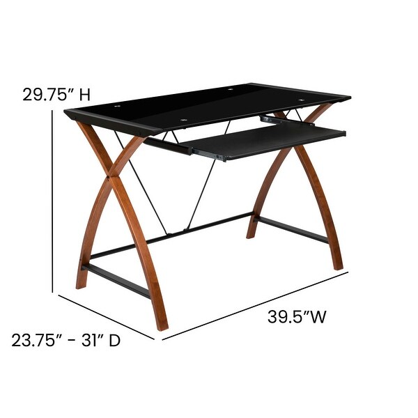 Modern Glass Top Computer Desk with Pull Out Keyboard Tray Black