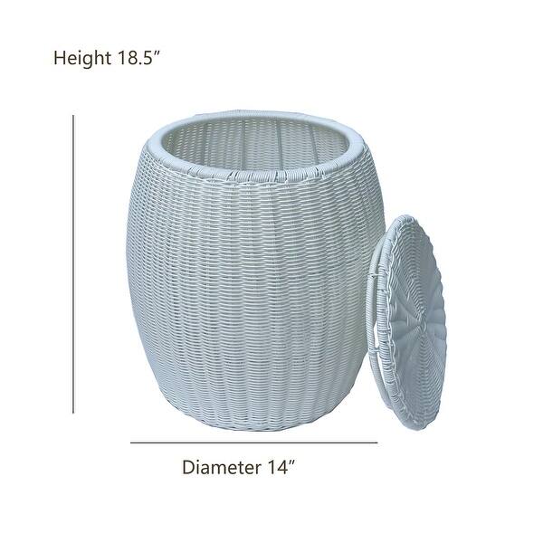 Outdoor \Indoor White Wicker Storage Ottoman With Lid Boho Side Table ...