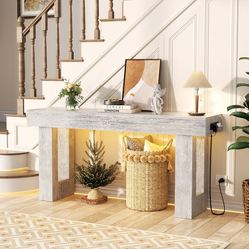 63'' Console Table with Motion Sensor Light and Charging Station ...