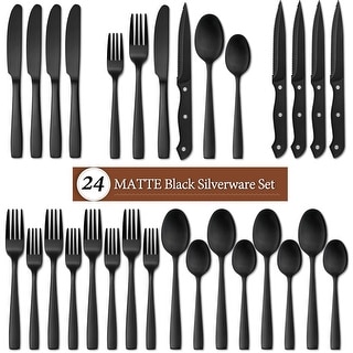 Matte Black Silverware Set with Steak Knives - Bed Bath & Beyond - 42143470