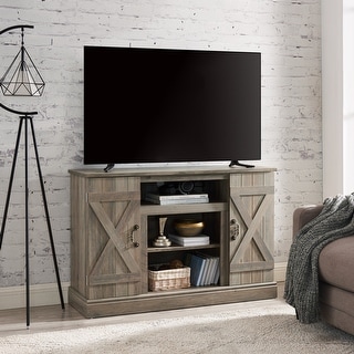 47-Inch Gray Wash TV Stand with Adjustable Shelves and Farmhouse Design ...