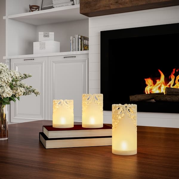 Realistic Flameless Pillar LED Candles with Lace Details and Vanilla ...