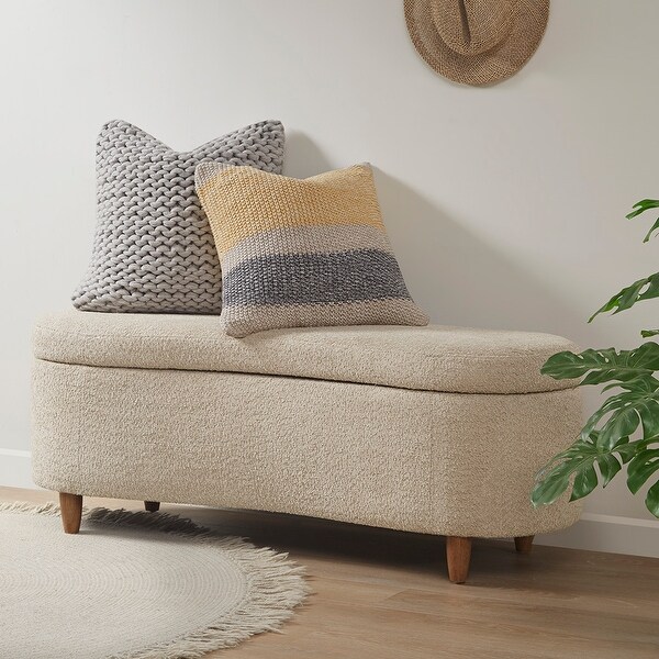 Bailey Boucle Upholstered Flip Top Storage Bench with Curved Front Solid Wood Legs Polyester Taupe