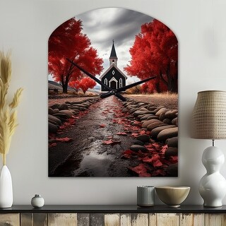 Designart - Red Church Sanctuary In Solitude - Church Wall Clock in ...