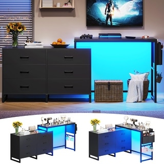 Dresser with LED Light and Desk, Reversible Corner L Shaped Dresser ...