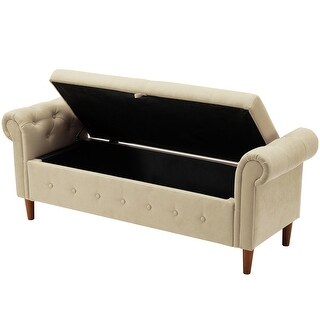 Beige Storage Rectangular FootStool - Bed Bath & Beyond - 36830048