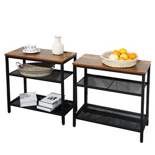 3-Tier Side Table, Set of 2 End Table, Small Nightstand with Storage ...