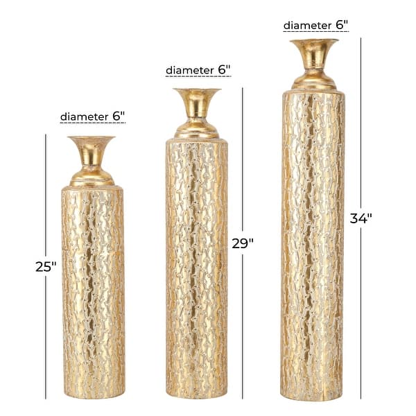 Gold Metal Tall Distressed Metallic Vase with Various Pattern (Set of 3 ...