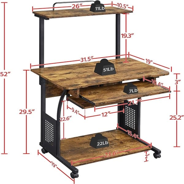 3 Tier Computer Desk with Printer Shelf - Bed Bath & Beyond - 39975235