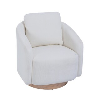 Ivory Chenille Swivel Barrel Chair, Club Armchair with High-Density ...