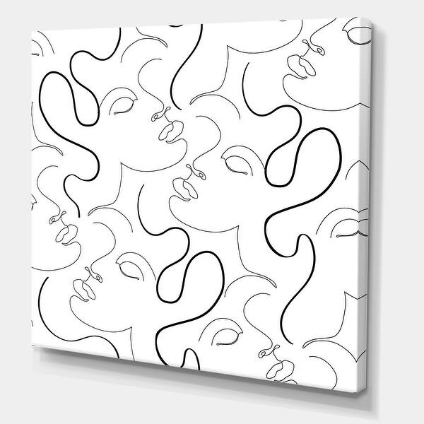 Designart "Monochrome One Line Drawing Portraits" Modern Canvas Wall ...
