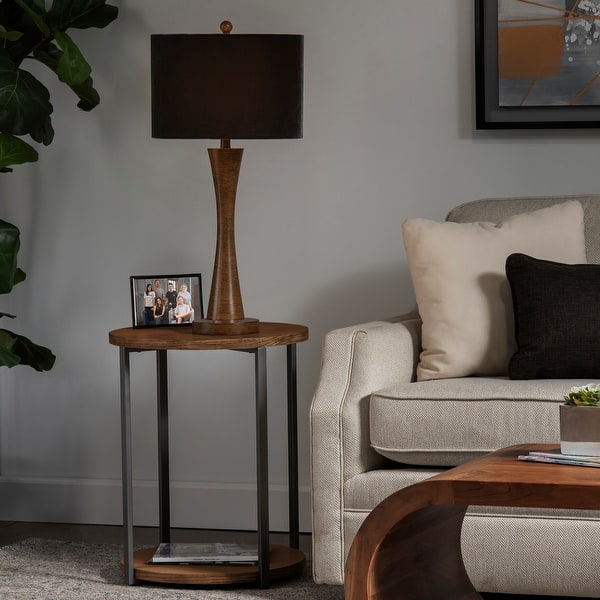 Marci Wood Finished Resin Lamp with Dark Grey Velvet Shade - 15 x 15 x ...