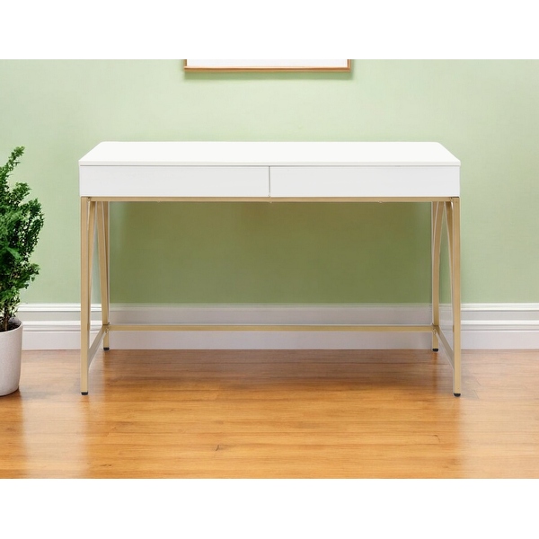 50 White and Gold Writing Desk with Two Drawers
