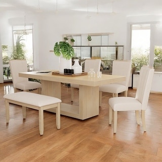 6-Piece Extendable Pedestal Dining Table Set, 78" Rectangular Table ...